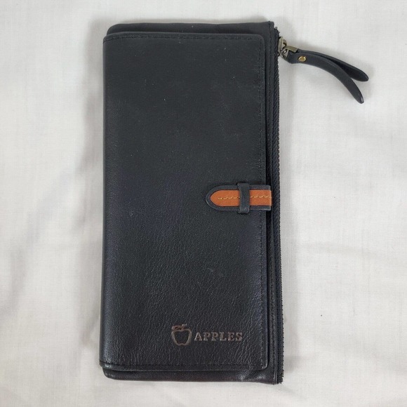 Apples | Bags | Vintage Apples Brown Leather Checkbook Wallet Clutch ...